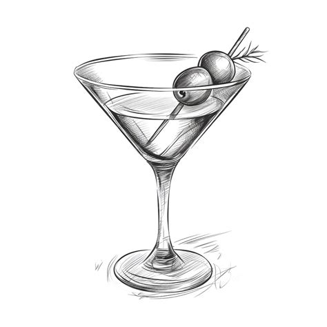 A Drawing Of A Martini Glass With Olives In It Generative Ai Premium