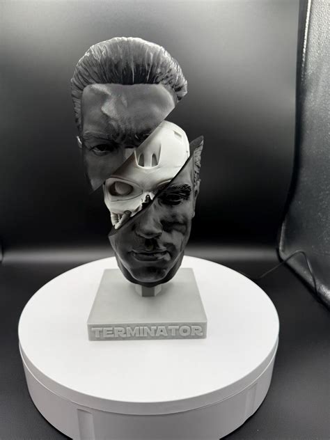 Terminator Bust Split Face Sculpture Iconic Movie Collectible Art For Sci Fi Fans Unique