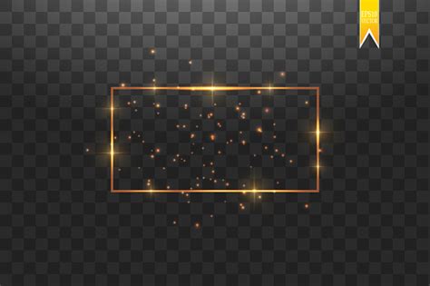 조명 효과 빛나는 럭셔리 배너 벡터 일러스트 레이 션 골든 프레임 노을 라인 골든 프레임 불꽃 조명 효과 스포트 라이트 투명 한 검은색에 고립 된 빛나는 사각형 배너 0명에