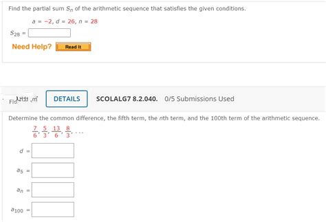 Solved Find The Partial Sum Sn Of The Arithmetic Sequence