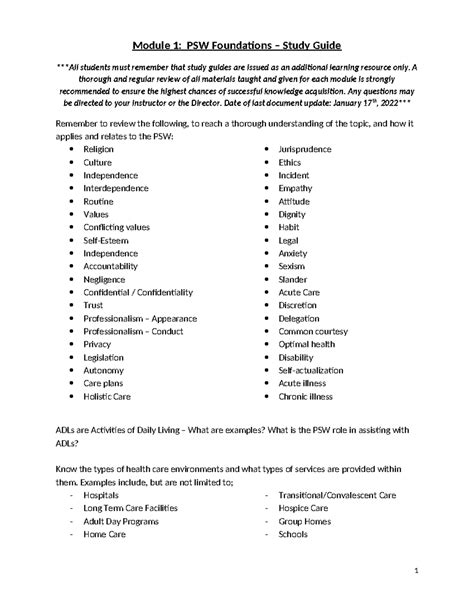 Module 1 Psw Foundations A Thorough And Regular Review Of All