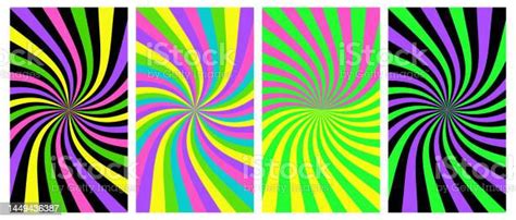 웨이브 무지개 포스터의 벡터 세트입니다 환각산 배경 콜레션 벡터 그림 강렬하고 밝은 색상에 대한 스톡 벡터 아트 및 기타 이미지