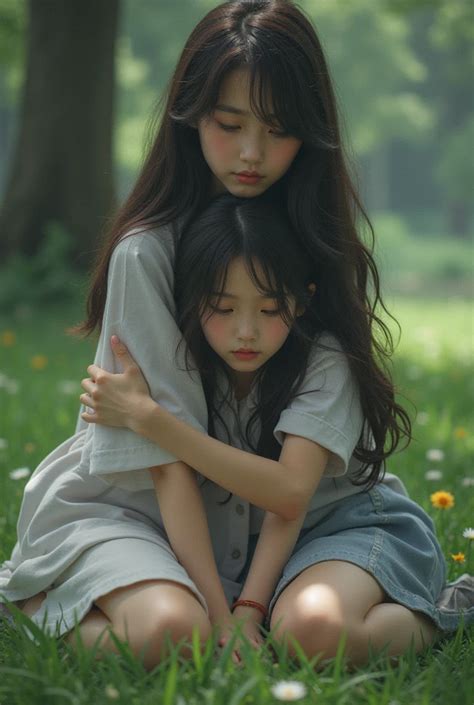 Take A Photo Of The Girl Who Is Lying On Her Knees With Her Head In