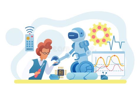 Ai Robot Flat Vector Illustration Robotized Assistant Helper Artificial Intelligence And