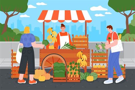 손으로 그린 길거리 음식 시장 그림 무료 벡터