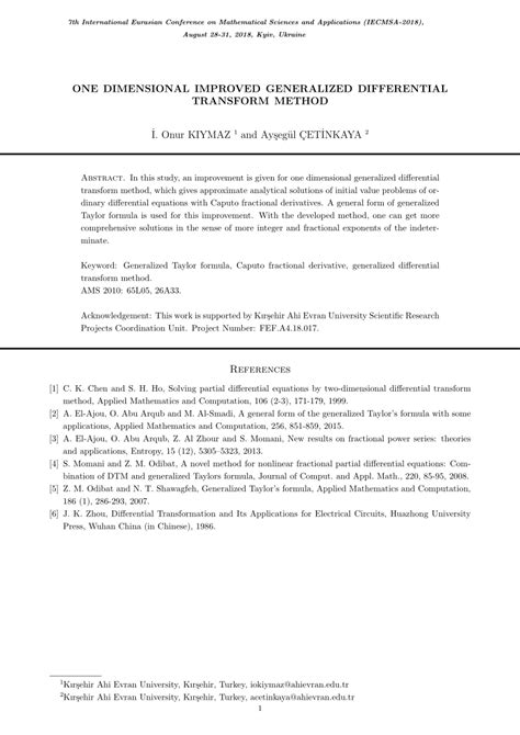 Pdf One Dimensional Improved Generalized Differential Transform Method
