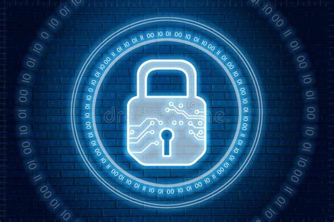 Digital Blue Lock Icon Interface With Circle Binary Numders Stock