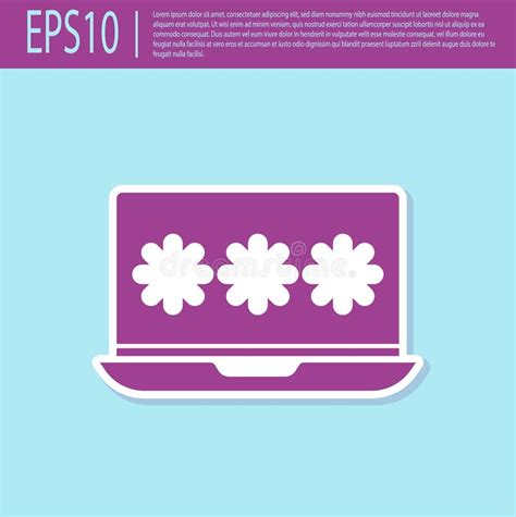 Retro Purple Laptop With Password Notification Icon Isolated On Turquoise Background Security