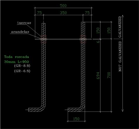 Anchor Plate With Galavized Threaded Rod Dwg Detail For Autocad