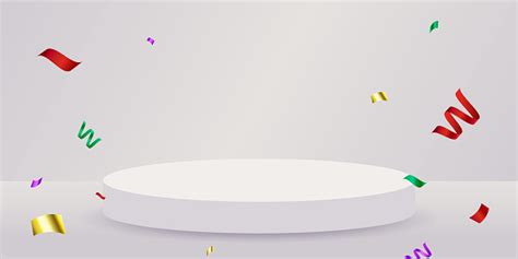 떨어지는 색상 색종이와 3d 흰색 연단 배경 프리미엄 제품 스테이지 플랫폼 장면 스탠드 어워드 쇼 화장품 프리젠 테이션 최소한의 디자인 인테리어 받침대 바닥 벡터