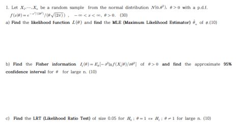 Solved Let X Xn Be A Random Sample From The Normal Chegg