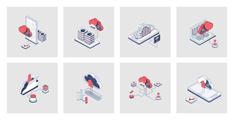 Cloud Storage Concept Of Isometric Icons In 3d Isometry Design For Web