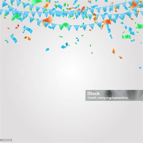 흰색 배경에 고립 색종이와 블루 리본입니다 그림의 휴일 파티 센터에 벡터 Eps10 절연 공란에 대한 스톡 벡터 아트 및 기타 이미지 Istock