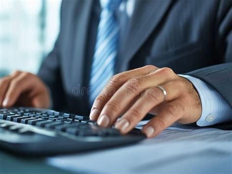 Close Up Of Hands Of A Business Professional Typing On Keyboard In Modern Office Stock