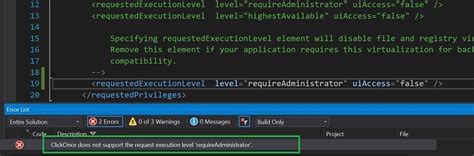 Clickonce Does Not Support The Request Execution Level Requireadministrator Azureops Rdotnet
