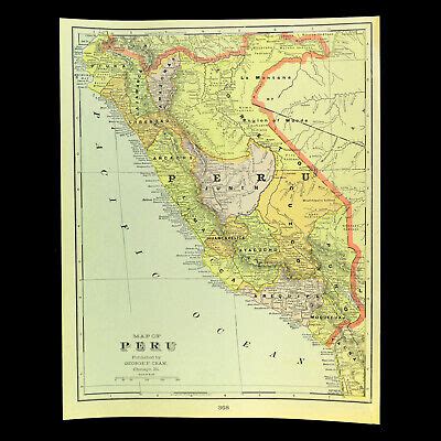 Pre 1900 Antique Map Of Peru