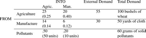 Input Output Table Of A National Economy With Pollution In