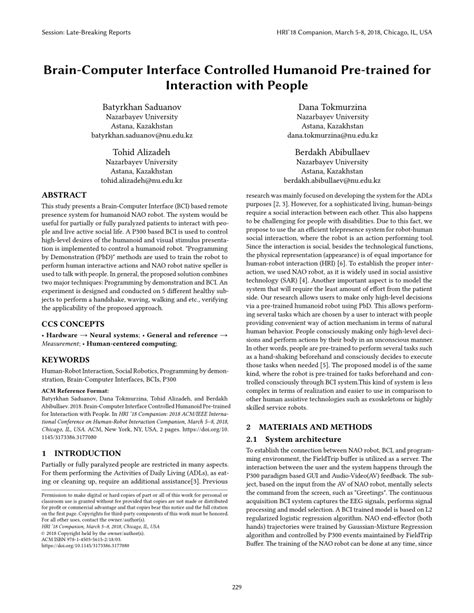 Pdf Brain Computer Interface Humanoid Pre Trained For Interaction