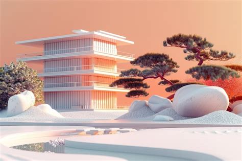 Premium Photo A White Building With A Large Tree In Front Of It