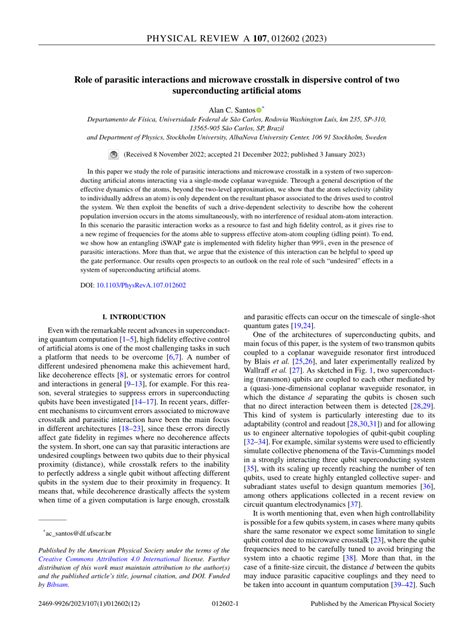 Pdf Role Of Parasitic Interactions And Microwave Crosstalk In Dispersive Control Of Two