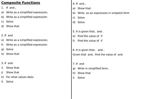 Function Practice Questions Teaching Resources