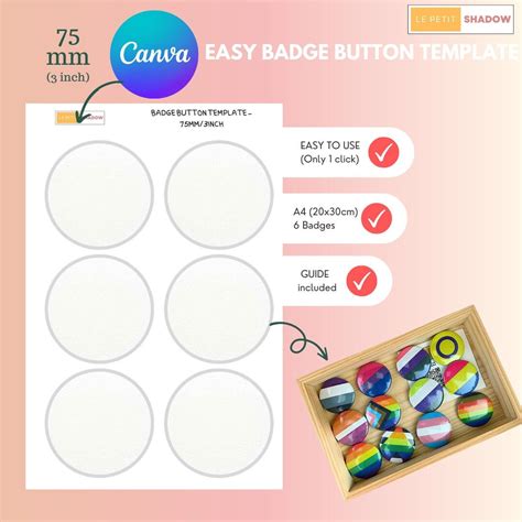 Easy Badge Button Template Pinback Button Template Canva Template For