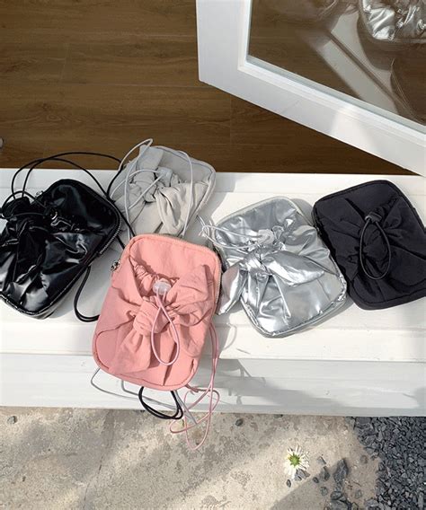 5color 매듭리본 나일론 미니백 발레코어 스트링 러블리 핸드폰 크로스백 에이블리