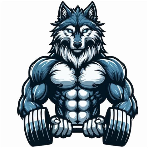 Premium Vector Cute Wolf Muscle Cartoon Vector On White Background