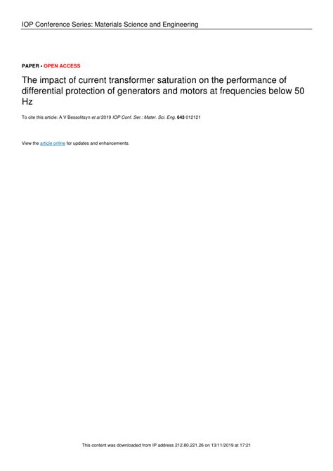 Pdf The Impact Of Current Transformer Saturation On The Performance Of Differential Protection