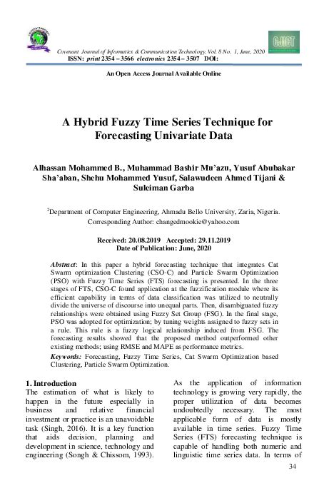 Pdf A Hybrid Fuzzy Time Series Technique For Forecasting Univariate Data