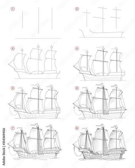 How To Draw Step By Step Sketch Of Fantastic Medieval Sail Ship
