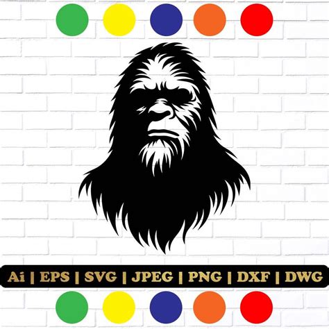 Bigfoot Face Svg Sasquatch Big Face Silhouette Black Vector Clipart For Cricut Yeti Face