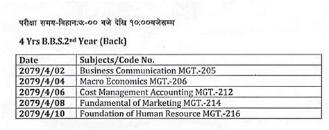 Bbs 2nd Year Back Exam Routine Bbs Notes Exam Routine