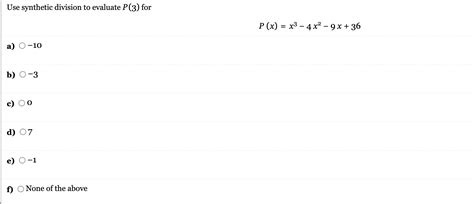 solved use synthetic division to evaluate p 3 for