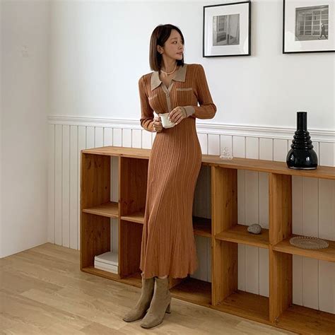 데얼쉬이즈 로렌츠 카라 골지 니트 롱 원피스 위시버킷