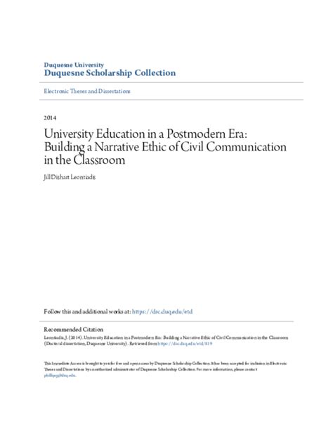 Pdf University Education In A Postmodern Era Building A Narrative Ethic Of Civil