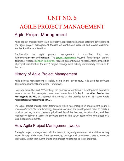 Software Engineering Unit 6 Unit No 6 Agile Project Management Agile