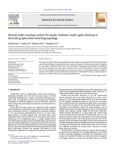 Pdf Second Order Tracking Control For Leaderfollower Multi Agent Flocking In Directed Graphs