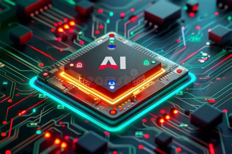Ai Processor With Glowing Circuits High Tech Digital Illustration Vibrant Colors Artificial
