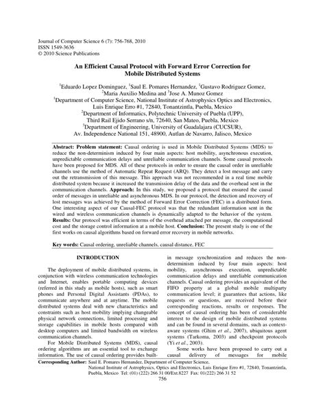 Pdf An Efficient Causal Protocol With Forward Error Correction For Mobile Distributed Systems