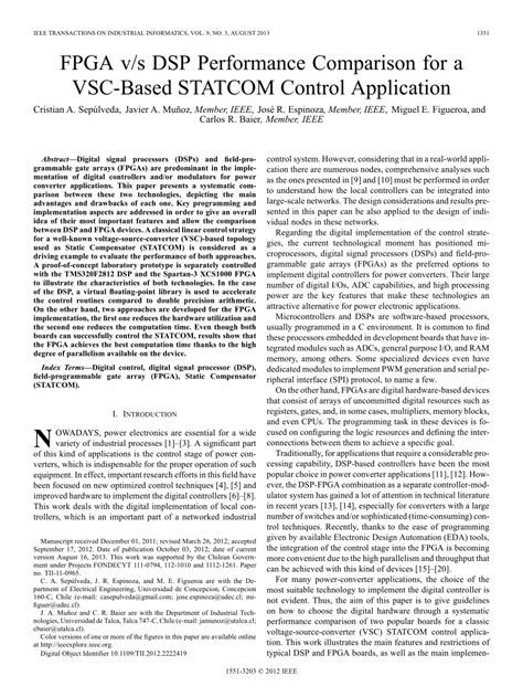 Pdf Fpga Vs Dsp Performance Comparison For A Vsc Based Statcom