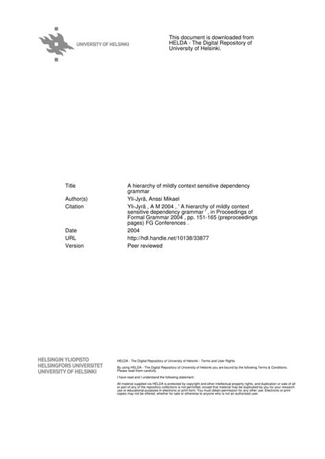 Pdf A Hierarchy Of Mildly Context Sensitive Dependency Grammar