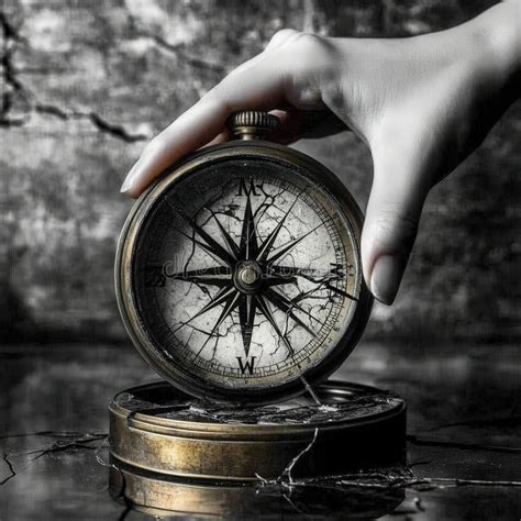 White Hand Gripping A Shattered Vintage Compass Stock Image Image Of