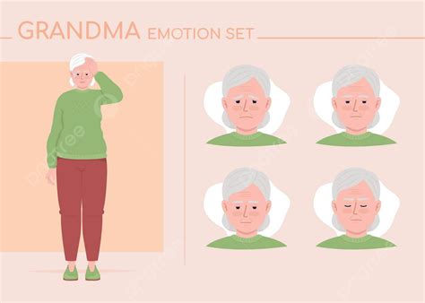 Emotional Set Of Semiflat Colored Character Depicting Concerned Elderly Woman Vector