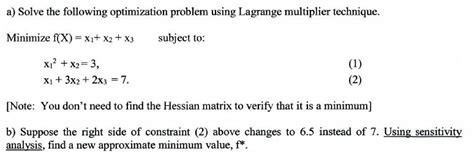 Solved Solve The Following Optimization Problem Using
