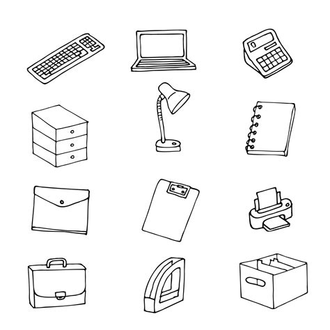 Conjunto De Vector Dibujos De Oficina Artículos En Dibujos Animados