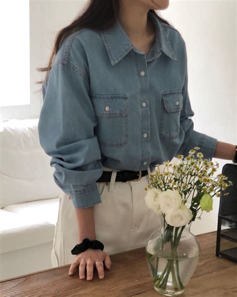 여자 프렌치 청남방 봄 루즈핏 데님 셔츠 2color 연청 중청