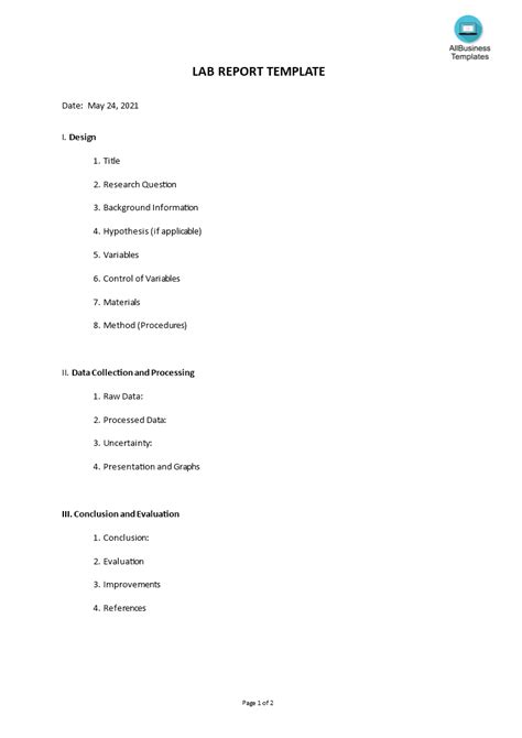 Biology Lab Report Template Sarseh