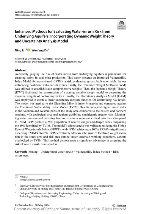 Enhanced Methods For Evaluating Water Inrush Risk From Underlying Aquifers Incorporating