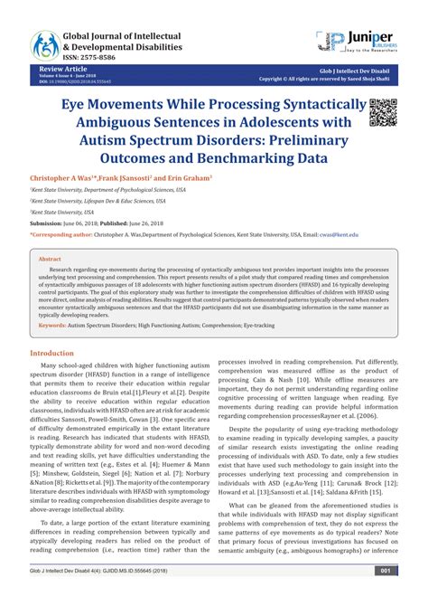 Pdf Eye Movements While Processing Syntactically Ambiguous Sentences